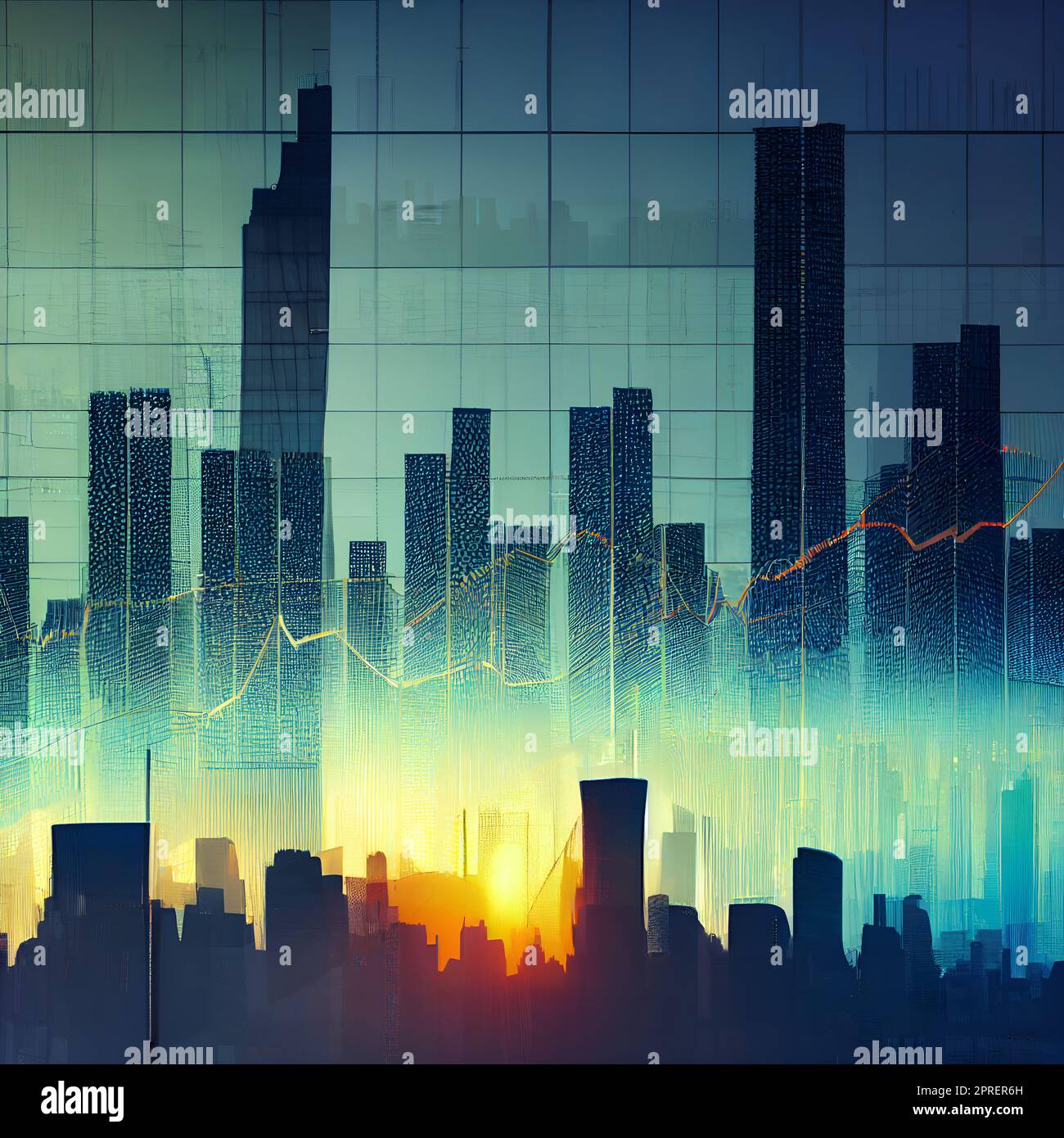Skyline sketch illustration with chart. 3D rendering Stock Photo - Alamy