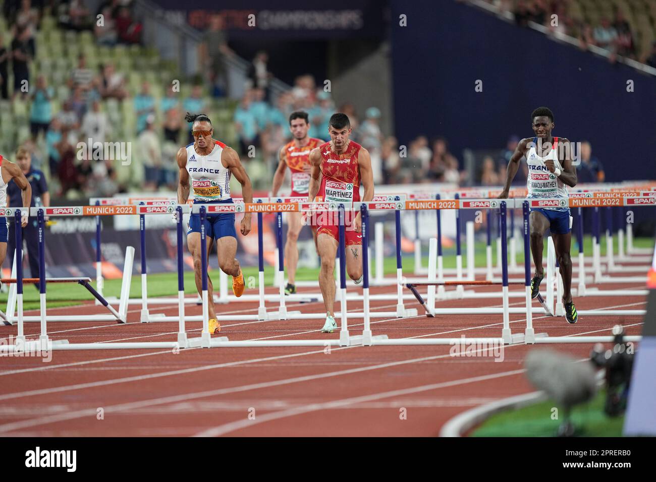 Asier Martínez and Pascal Martinot-Lagarde in the 110m hurdles final of the 2022 European ...