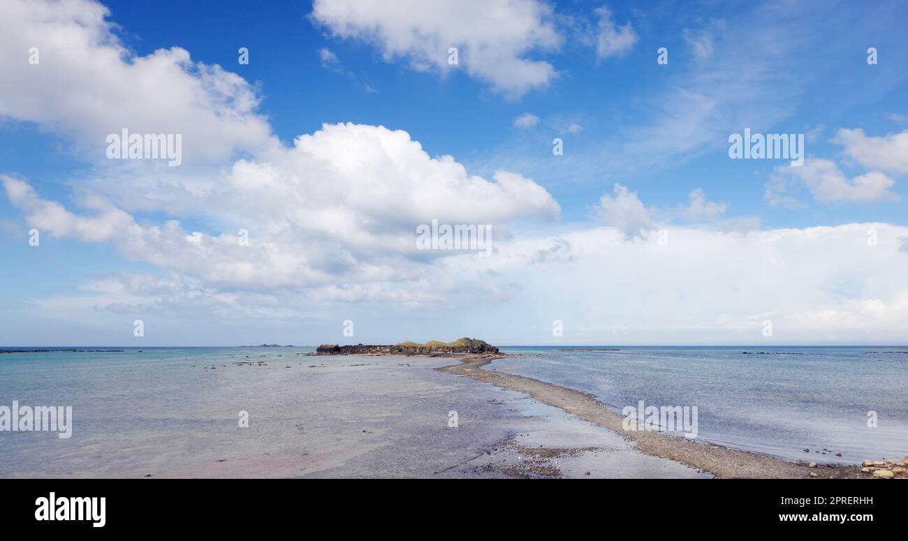 Low tide walking path connect Kueibishan and Chi Yu Island at Penghu of ...