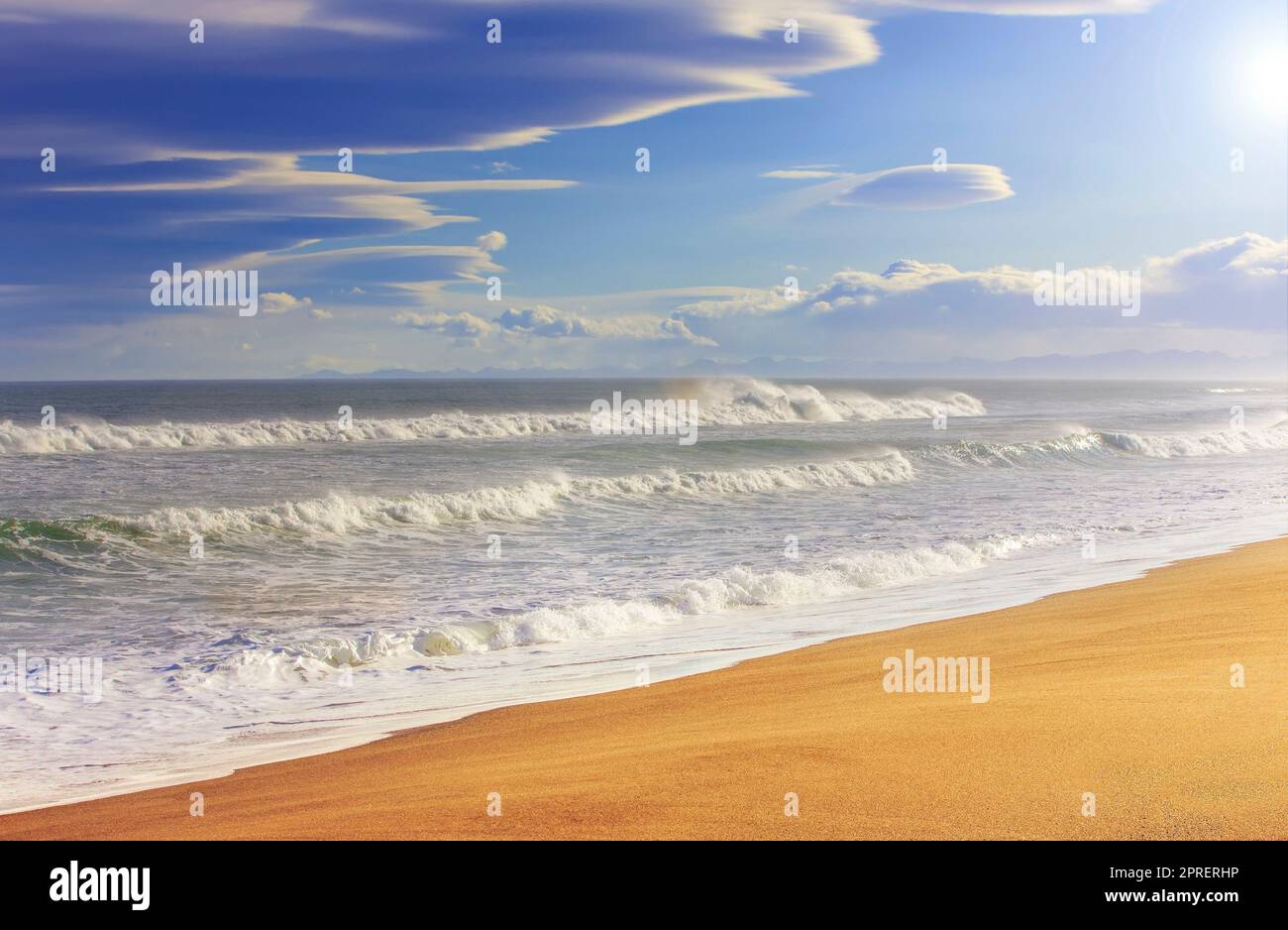 The Beautiful yellow sand beach. Blue ocean and yellow sand Stock Photo ...
