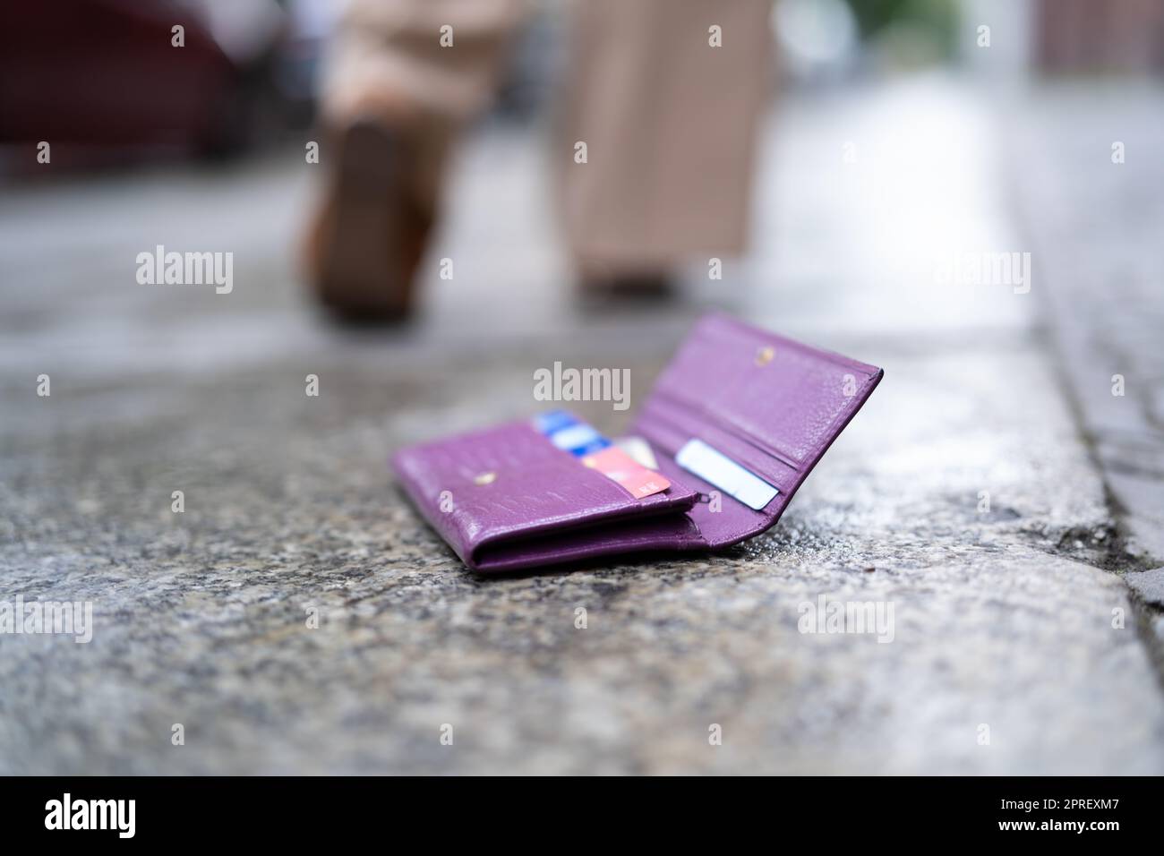 Woman Lost Personal Wallet With Money. Walking On Street Stock Photo ...