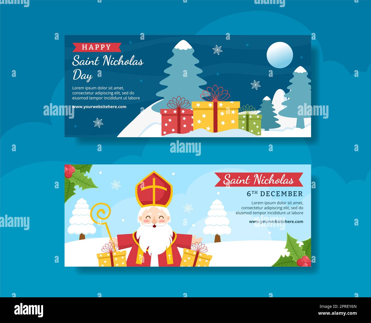 Saint Nicholas Day or Sinterklaas Horizontal Banner Template Hand Drawn ...