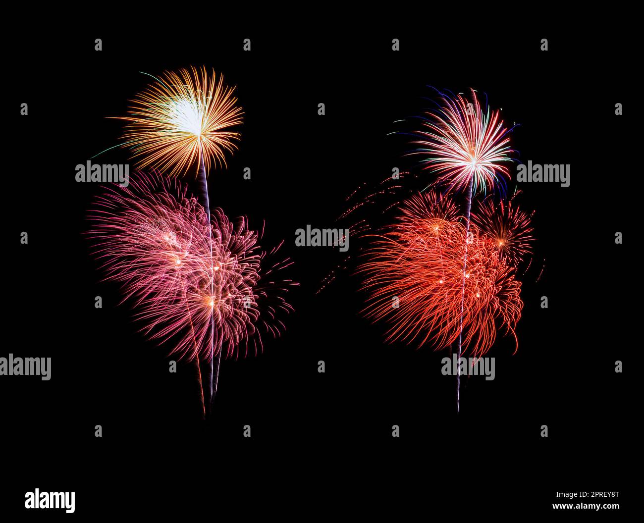 Colorful exploded fireworks display, isolated on black background Stock ...