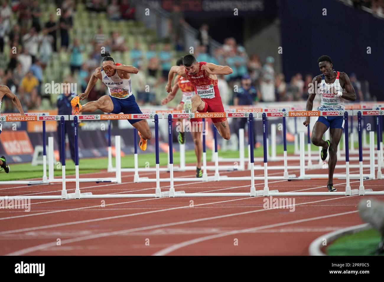 Asier Martínez and Pascal Martinot-Lagarde in the 110m hurdles final of the 2022 European ...