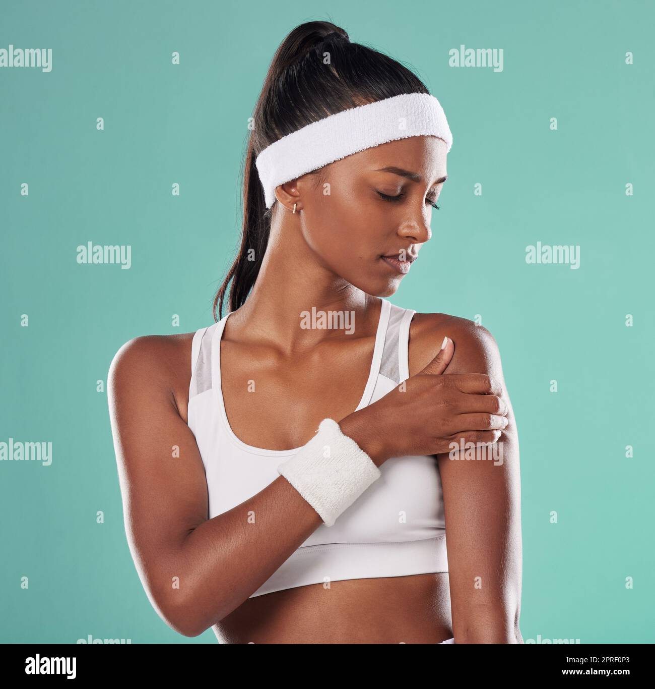 Sports injury, arm pain and tennis player suffering with sore muscles ...