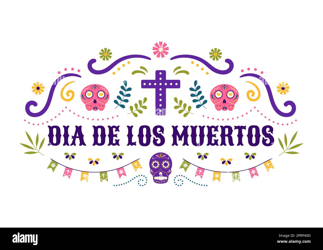 Dia De Los Muertos or Day of the Dead Template Hand Drawn Cartoon Flat ...