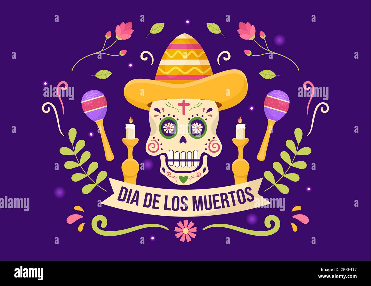 Dia De Los Muertos or Day of the Dead Template Hand Drawn Cartoon Flat Illustration Mexican Holiday Festival with Tattoo Skulls Maracas and Sombrero Stock Photo Alamy