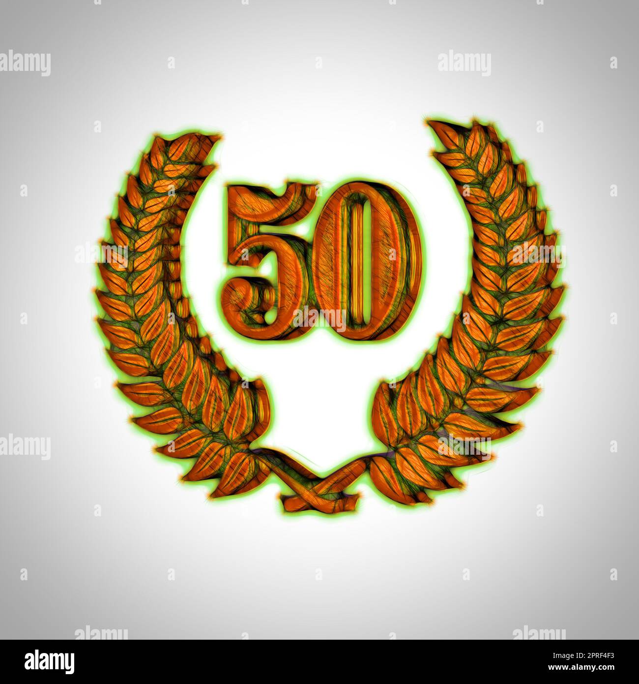 Number 50 with laurel wreath or honor wreath as a 3D-illustration, 3D ...