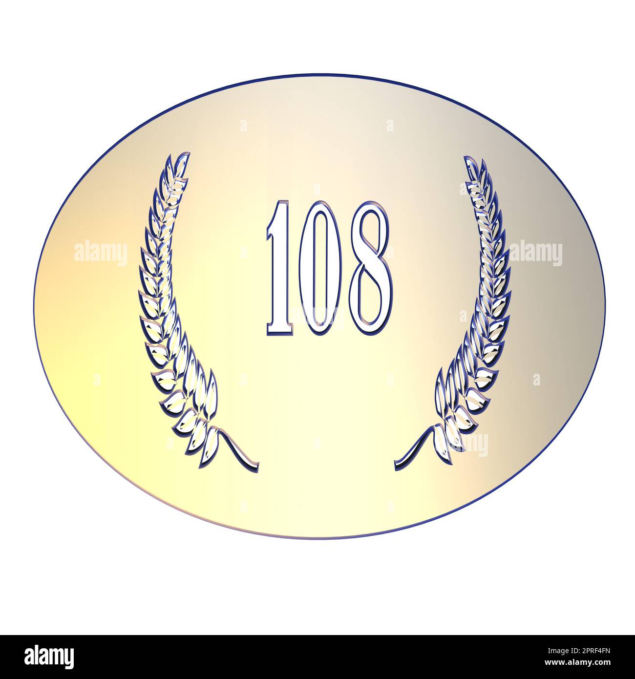 Number 108 with laurel wreath or honor wreath as a 3D-illustration, 3D ...