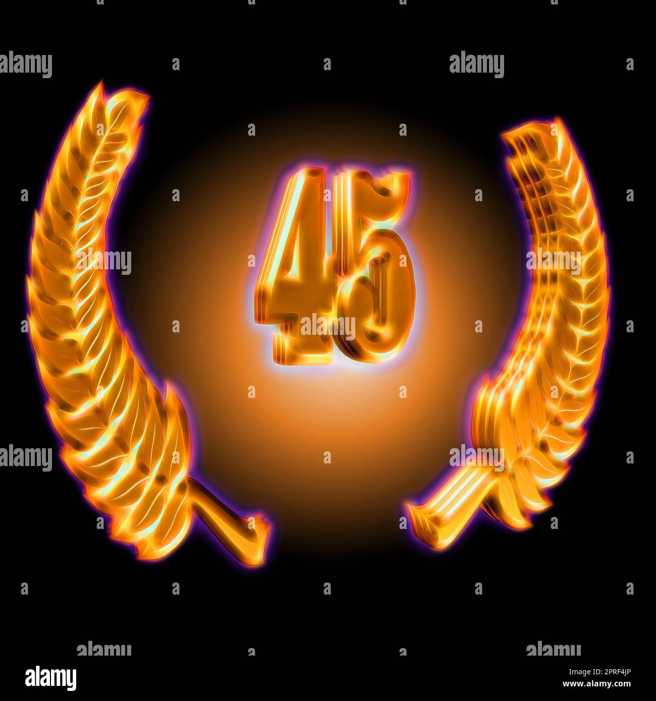Number 45 with laurel wreath or honor wreath as a 3D-illustration, 3D ...