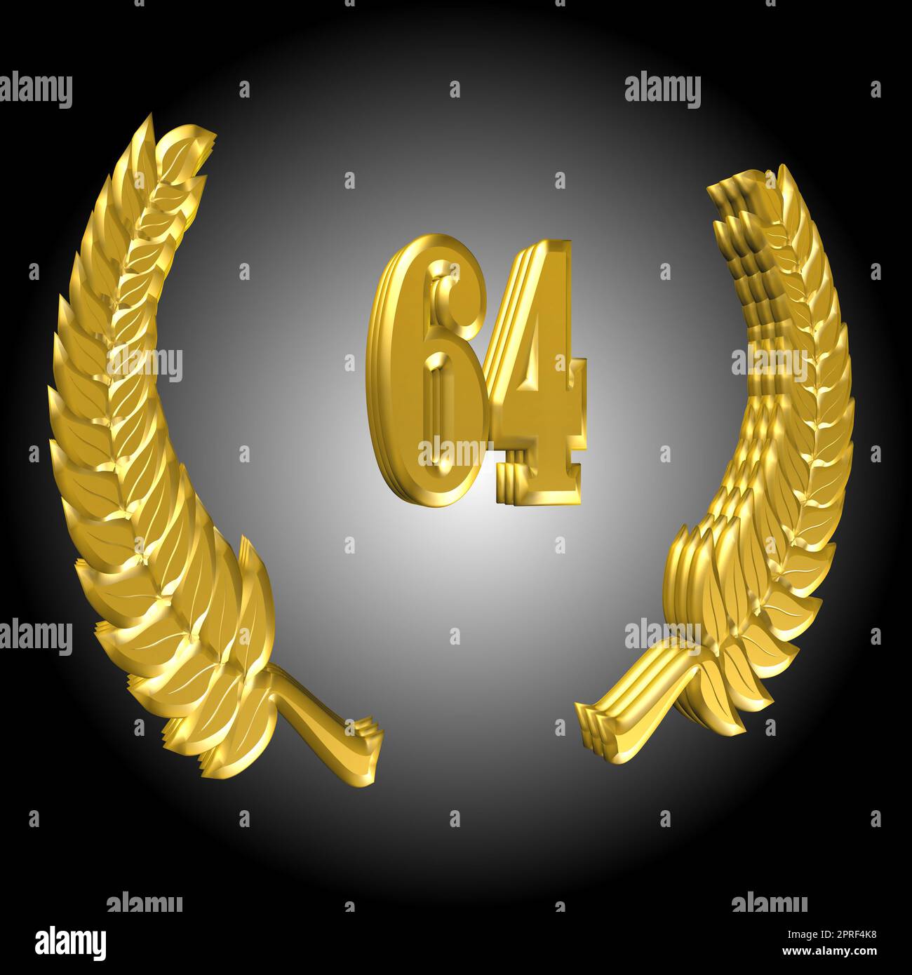 Number 64 with laurel wreath or honor wreath as a 3D-illustration, 3D ...