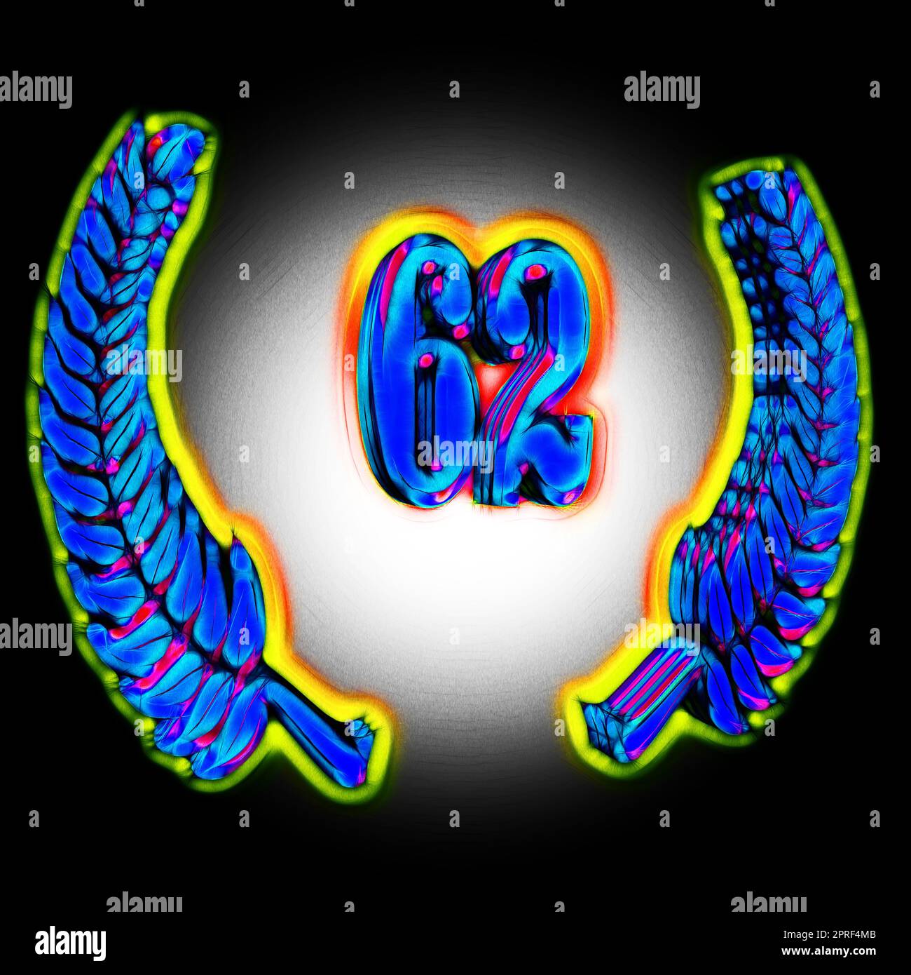 Number 62 with laurel wreath or honor wreath as a 3D-illustration, 3D ...