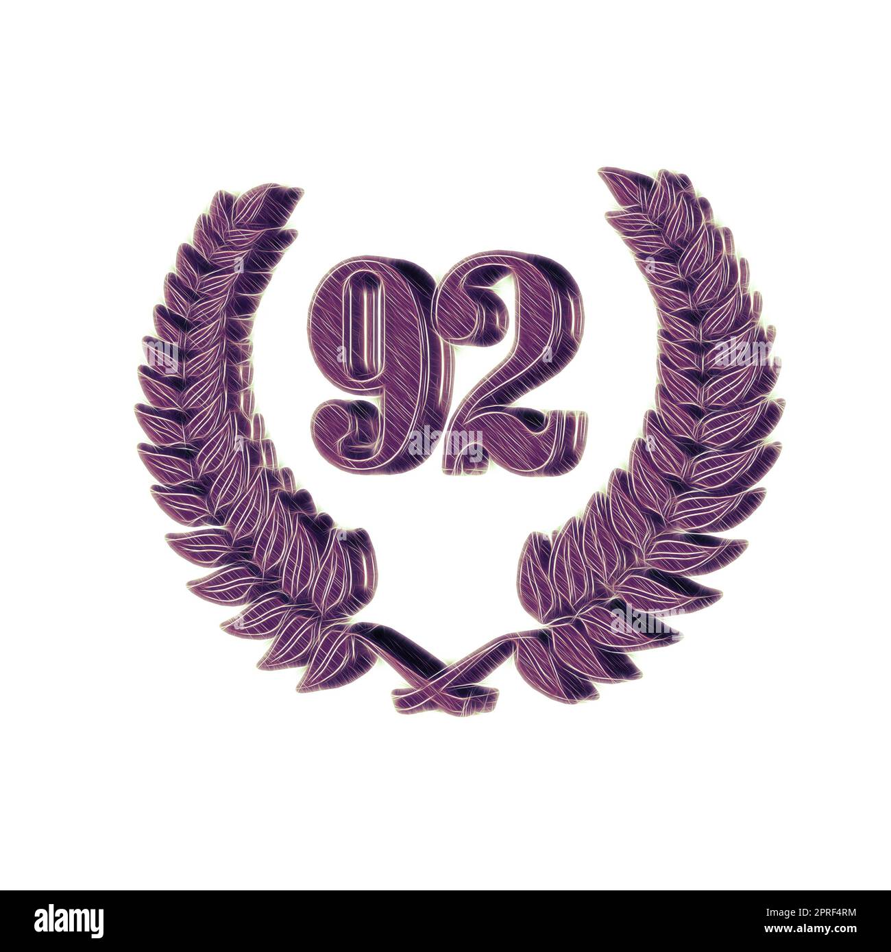 Number 92 with laurel wreath or honor wreath as a 3D-illustration, 3D ...