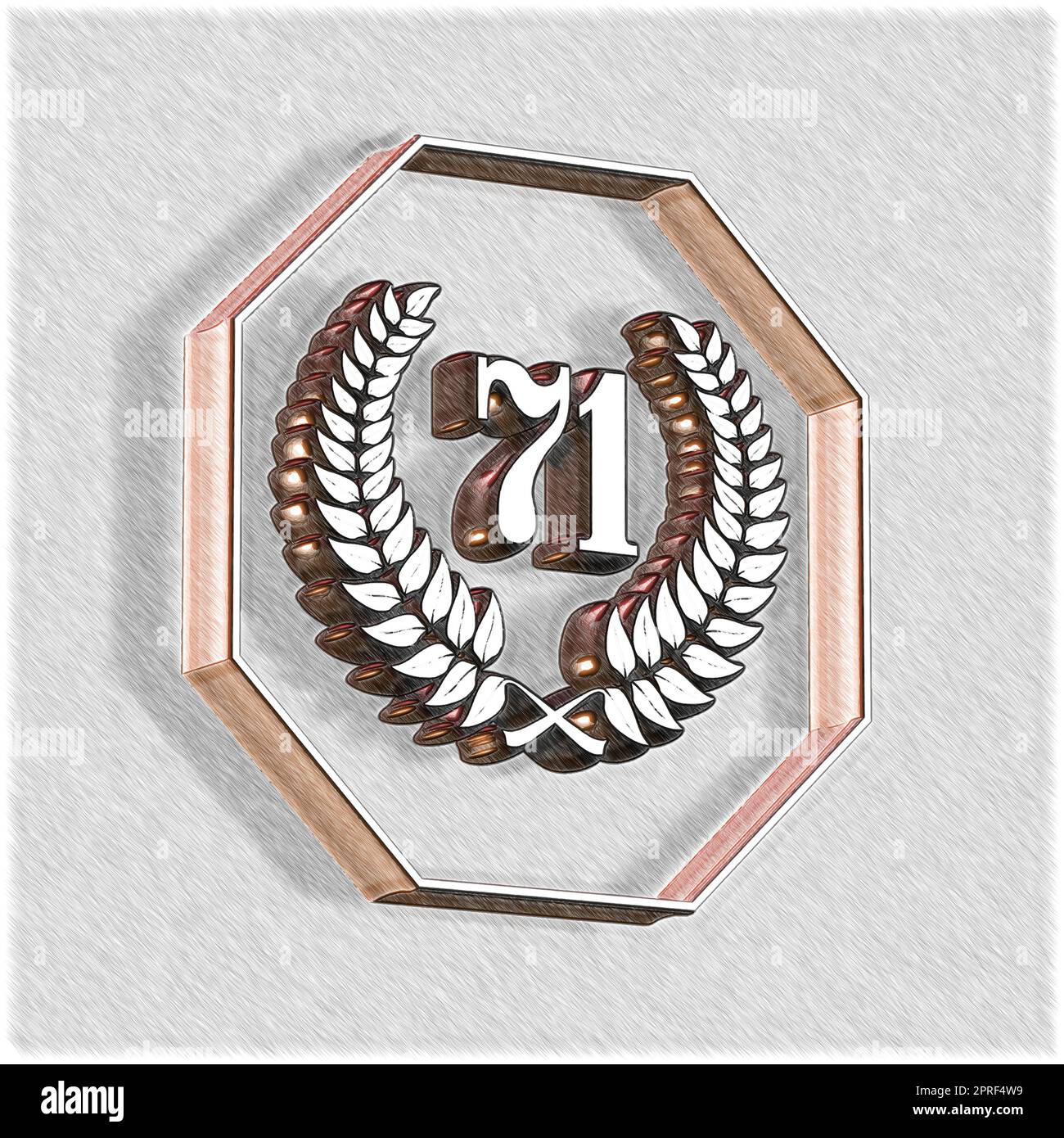 Number 71 with laurel wreath or honor wreath as a 3D-illustration, 3D ...