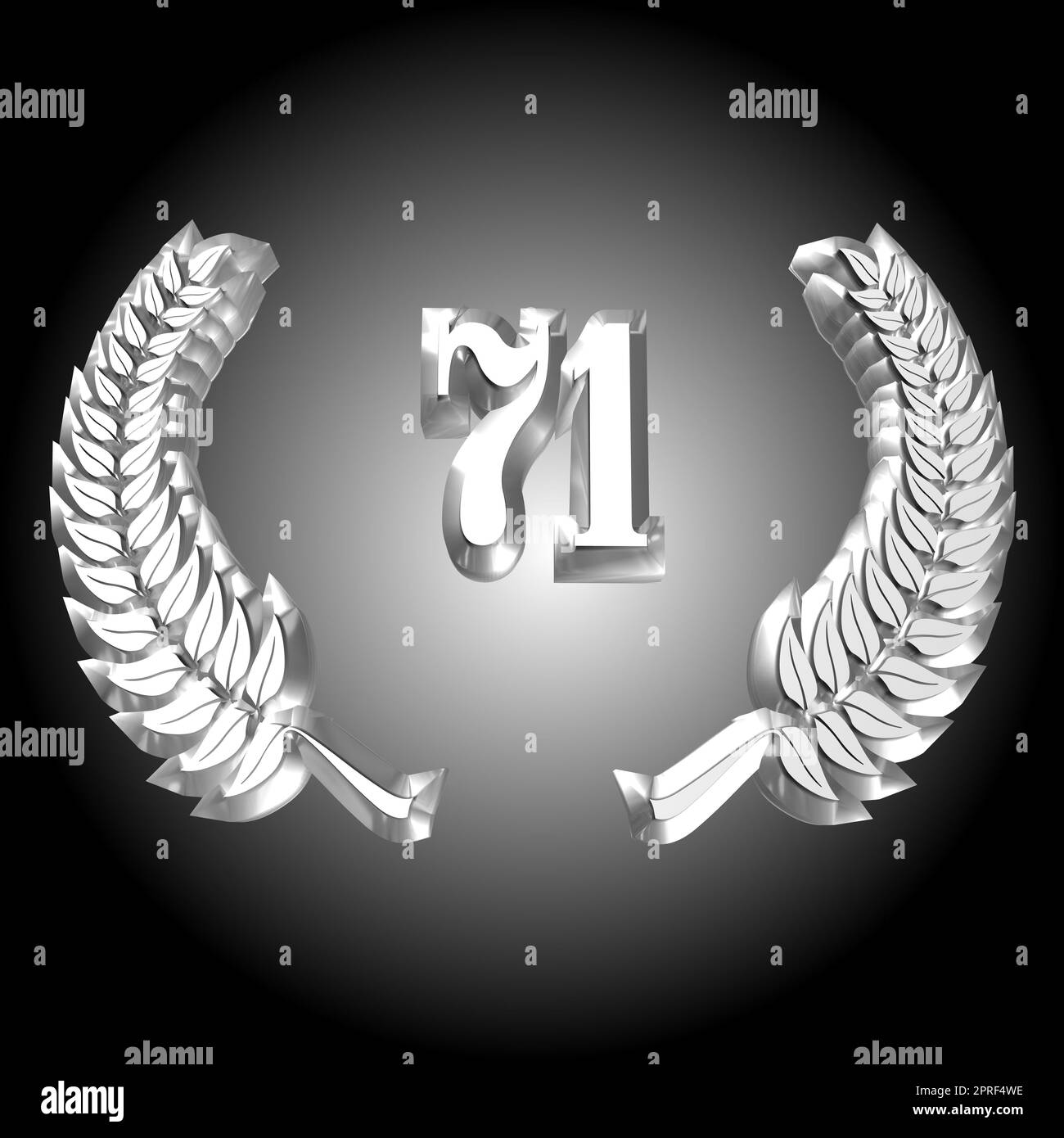 Number 71 with laurel wreath or honor wreath as a 3D-illustration, 3D ...