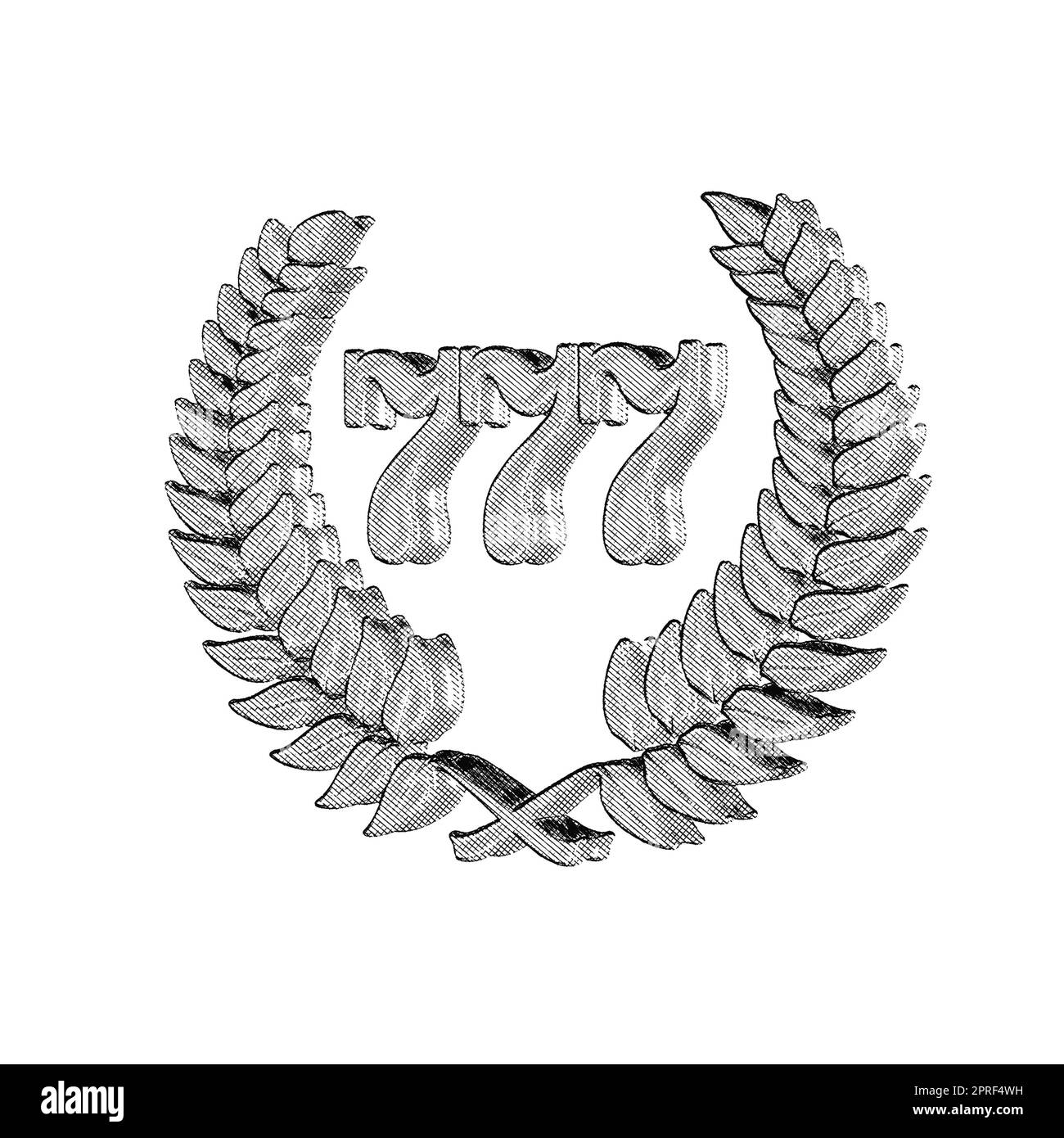 Number 777 with laurel wreath or honor wreath as a 3D-illustration, 3D ...