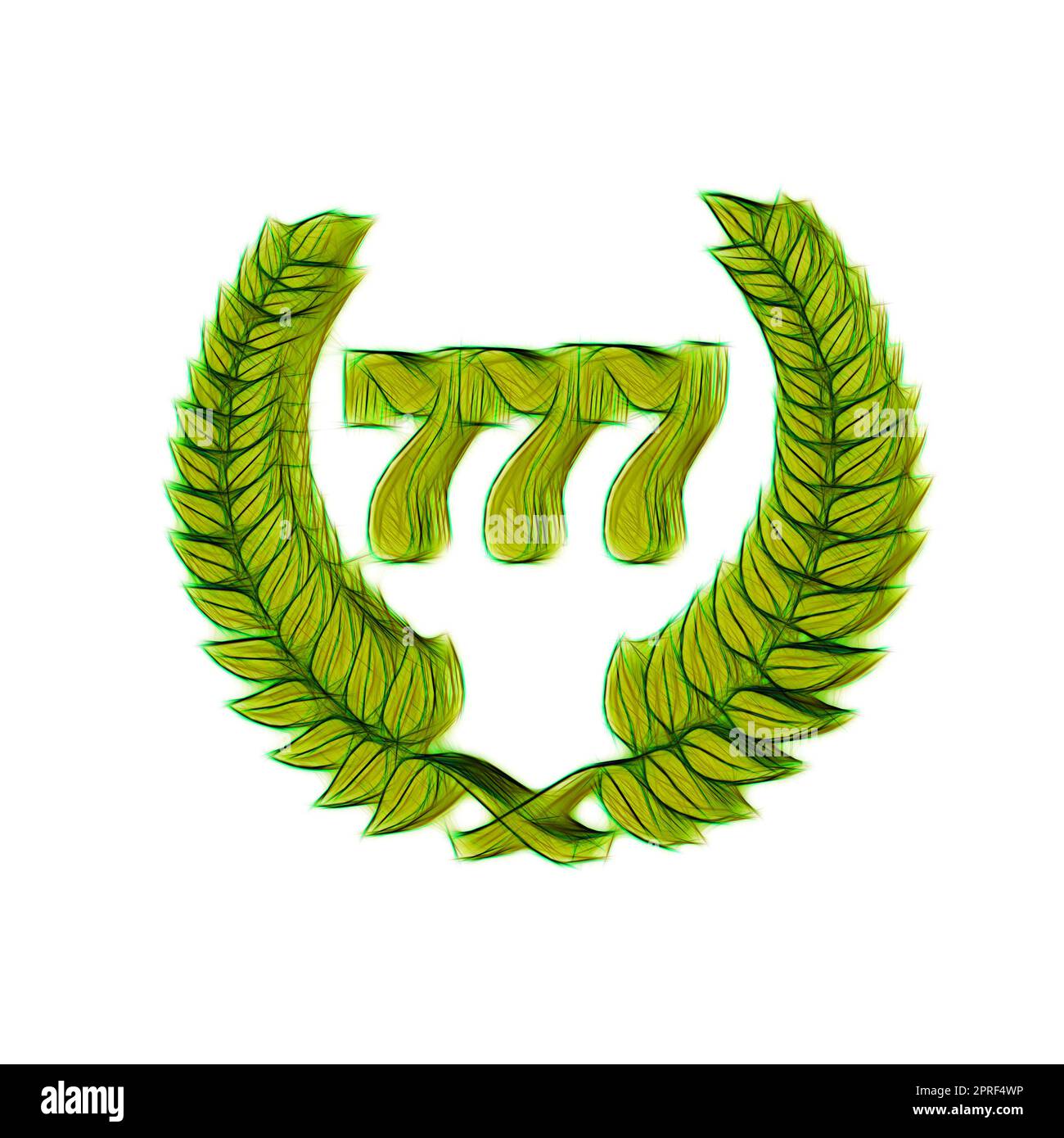 Number 777 with laurel wreath or honor wreath as a 3D-illustration, 3D ...