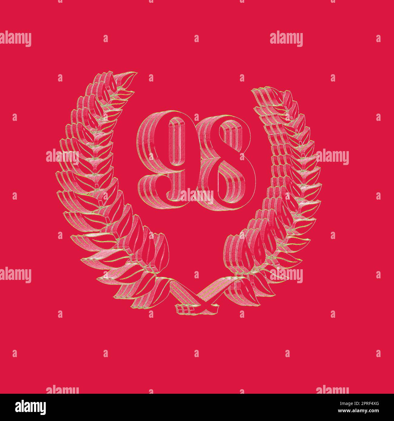 Number 98 with laurel wreath or honor wreath as a 3D-illustration, 3D ...
