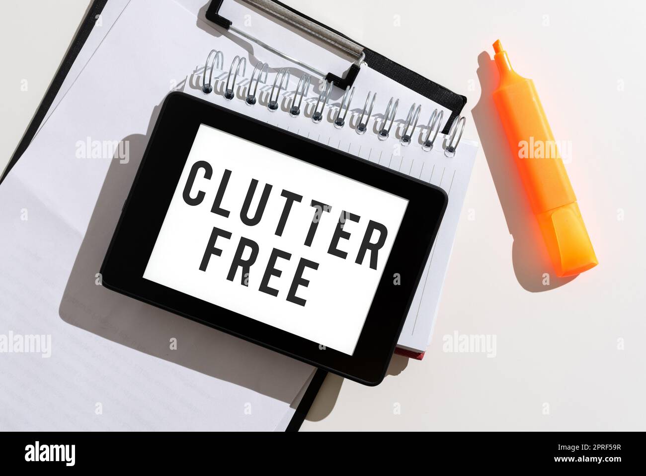 Text sign showing Clutter Free. Word for Well organized and arranged ...