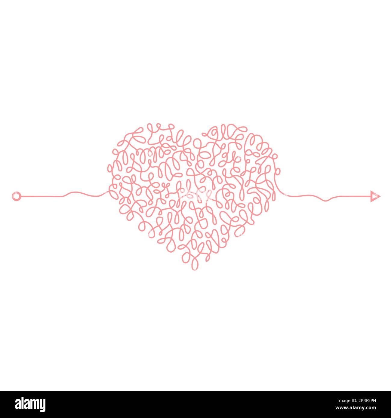 Heart Chaotic Doodle. Thread Clew Knot. Insane Messy Line. Complicated ...
