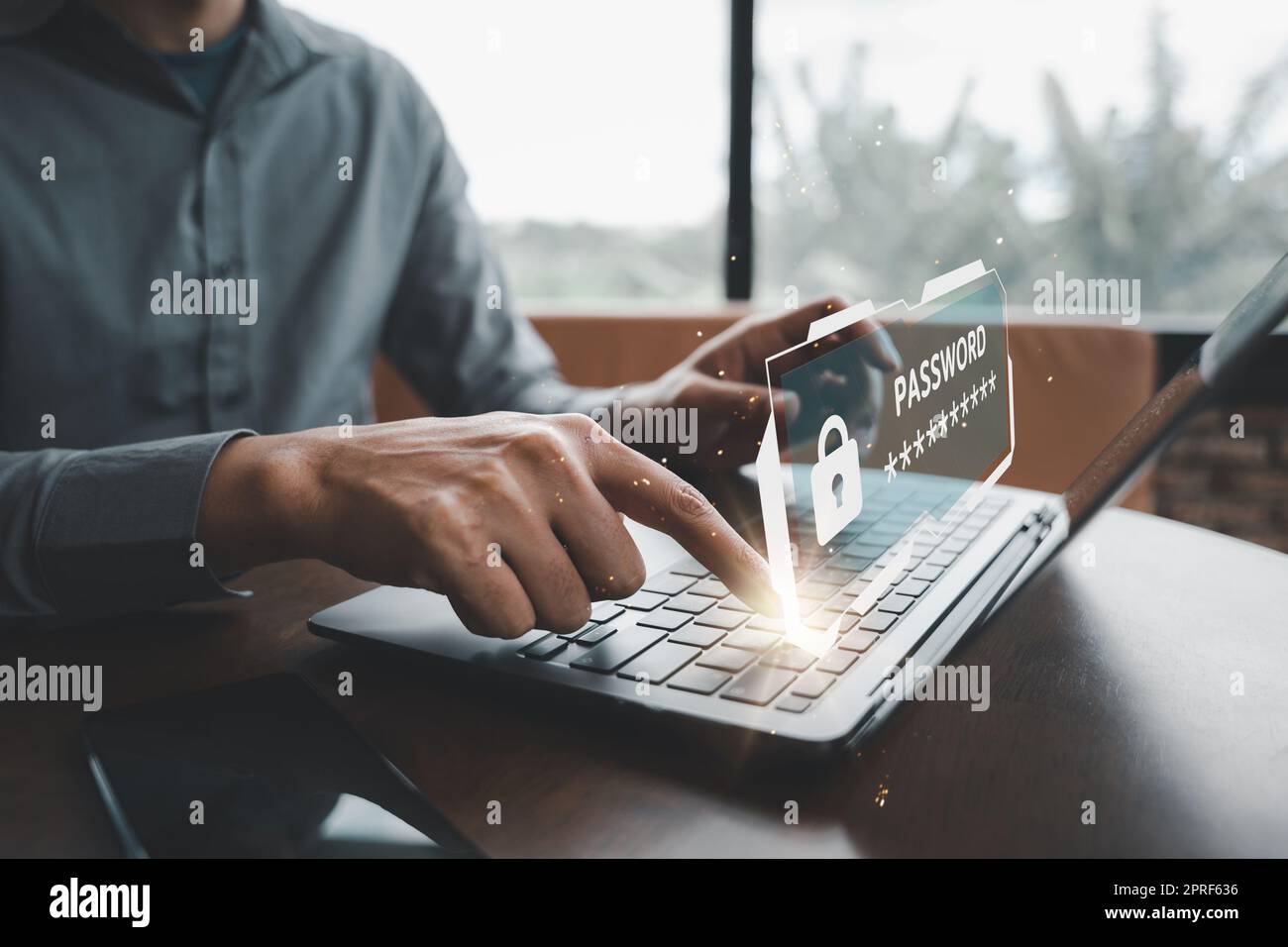 Password login on computer laptop cyber security website with lock icon ...