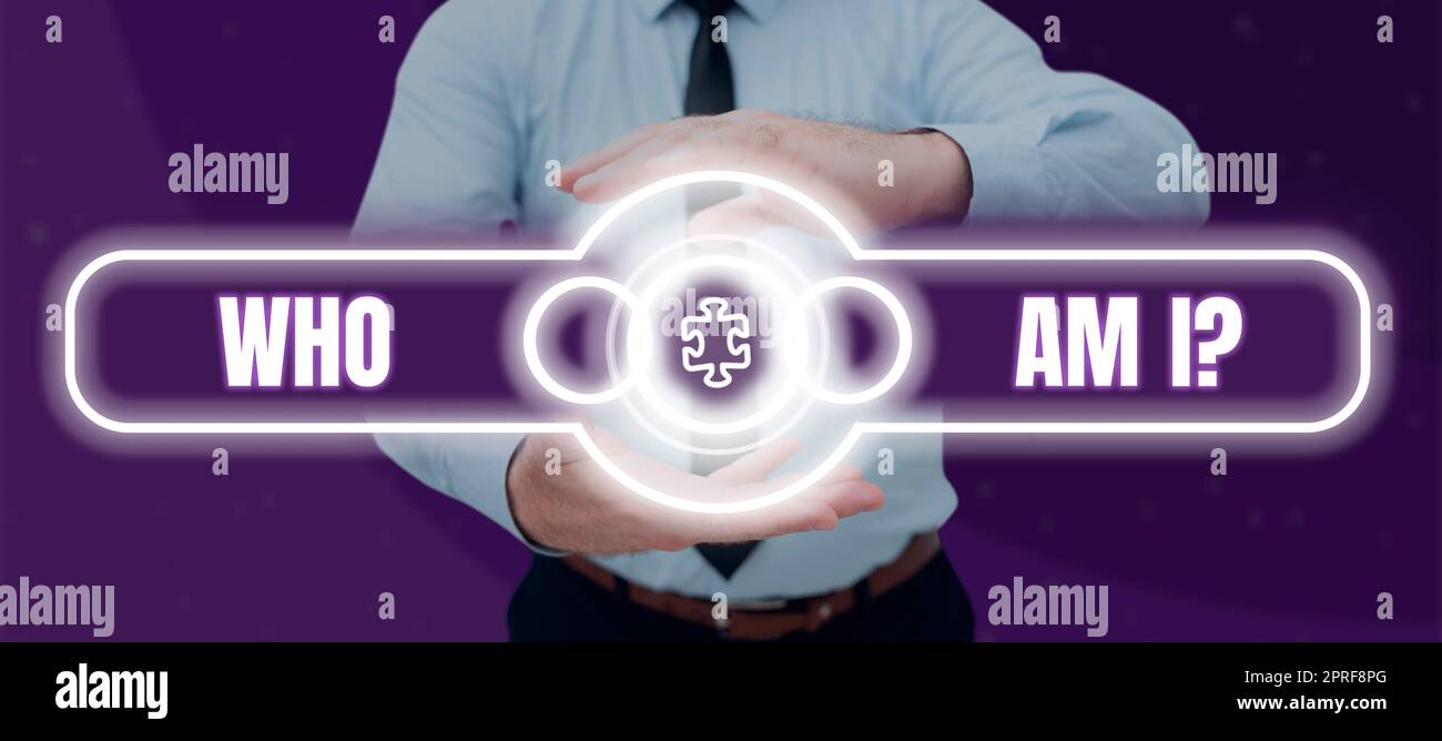 Text showing inspiration Who Am I. Business approach Introduce Identify ...