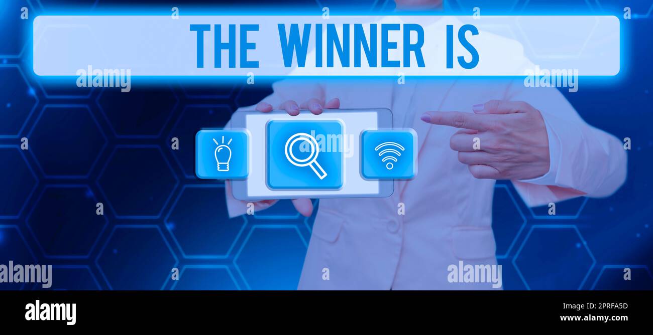 Conceptual caption The Winner Is.... Business showcase Announcing who ...
