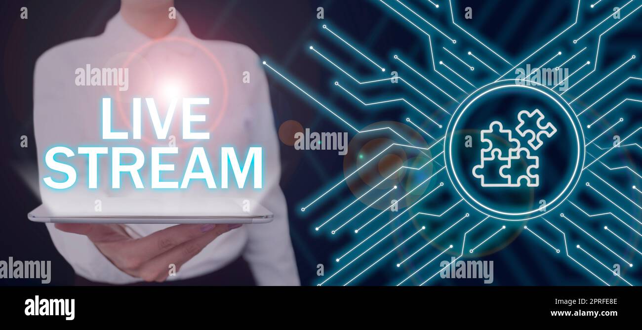 Hand writing sign Live Stream, Business concept to broadcast a video or ...