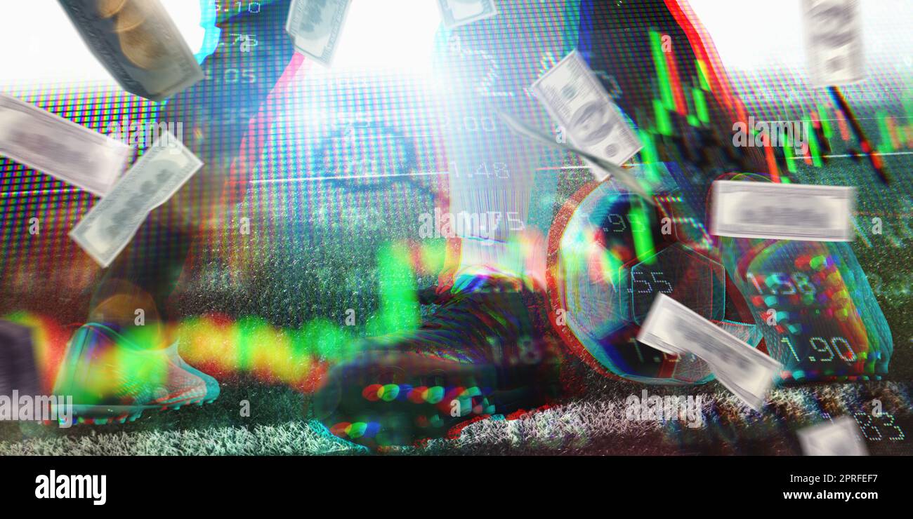 Soccer player with a falling banknotes and stats Stock Photo - Alamy