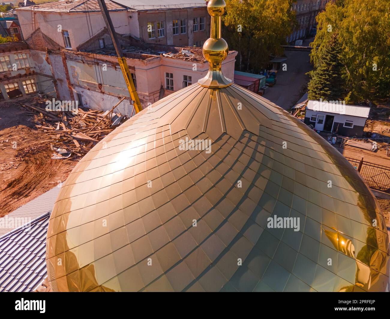 Crescent moon at the top of the dome,construction of a new mosque ...
