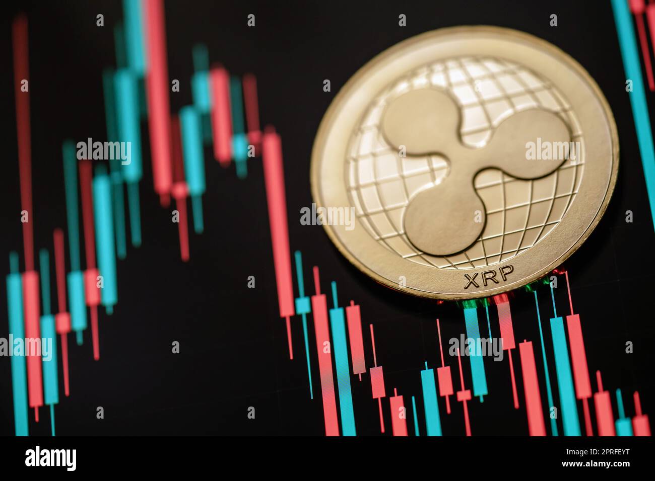 Gold Ripple (XRP) cryptocurrency with candle stick graph chart and ...