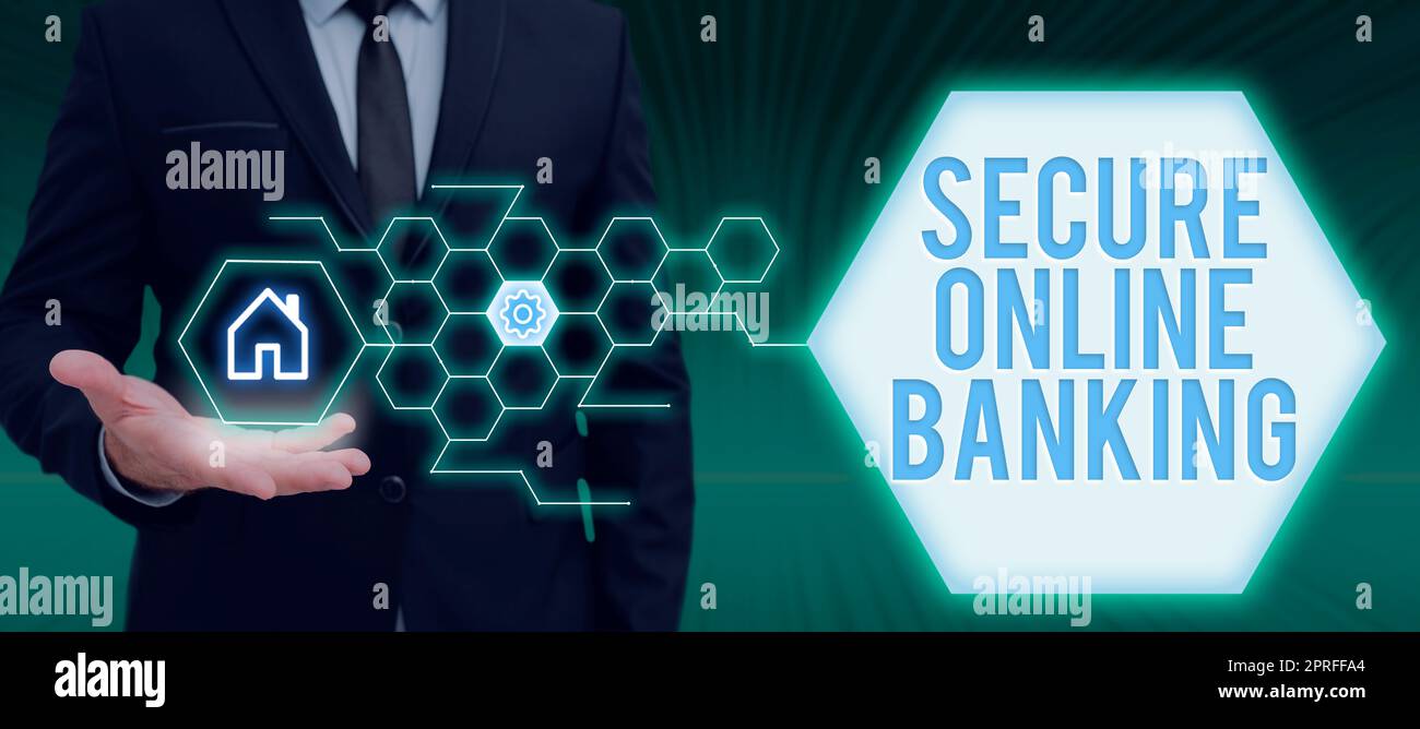 Text caption presenting Secure Online Banking, Business overview protect digital bank for ...