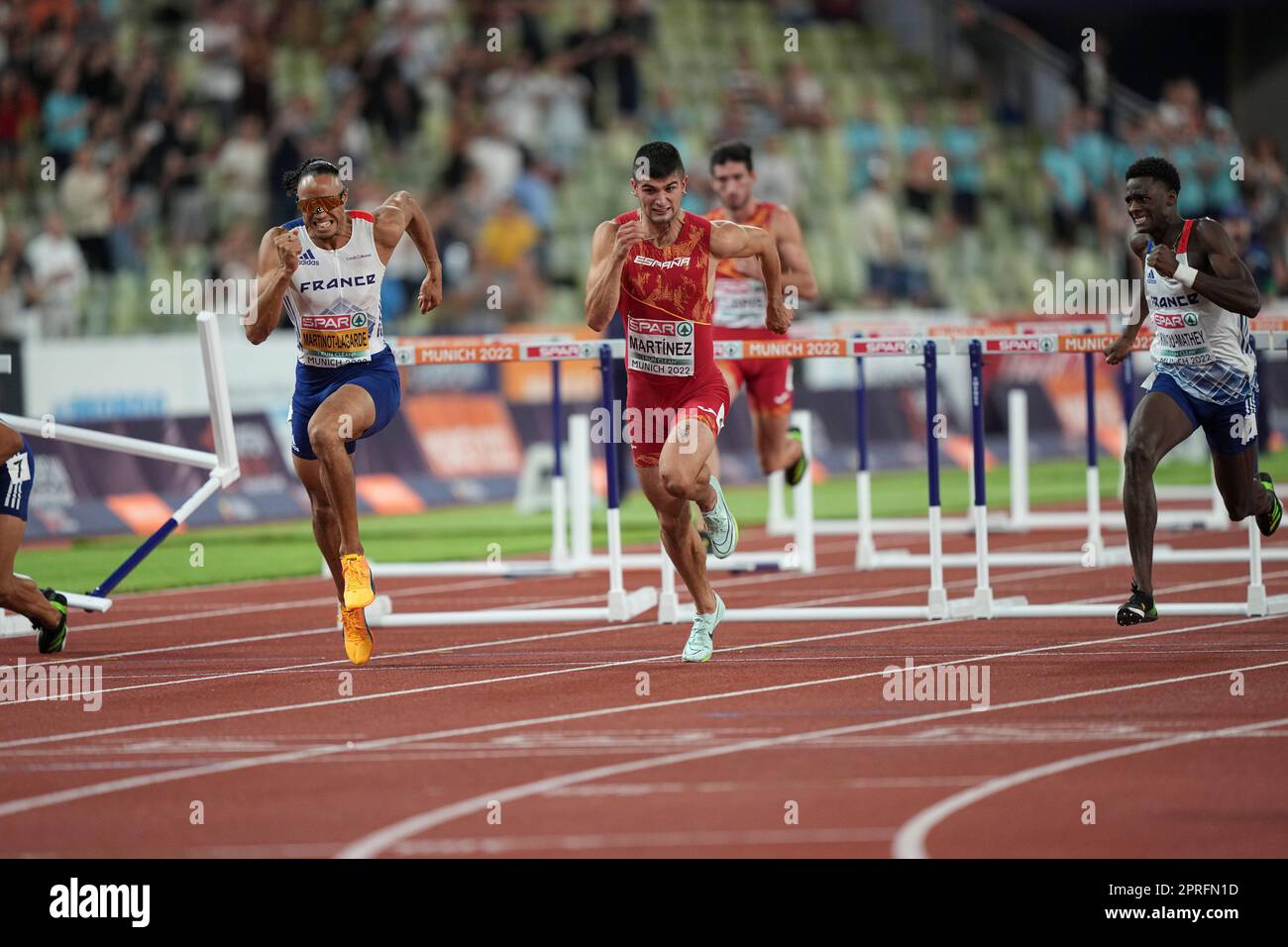 Asier Martínez and Pascal Martinot-Lagarde in the 110m hurdles final of the 2022 European ...