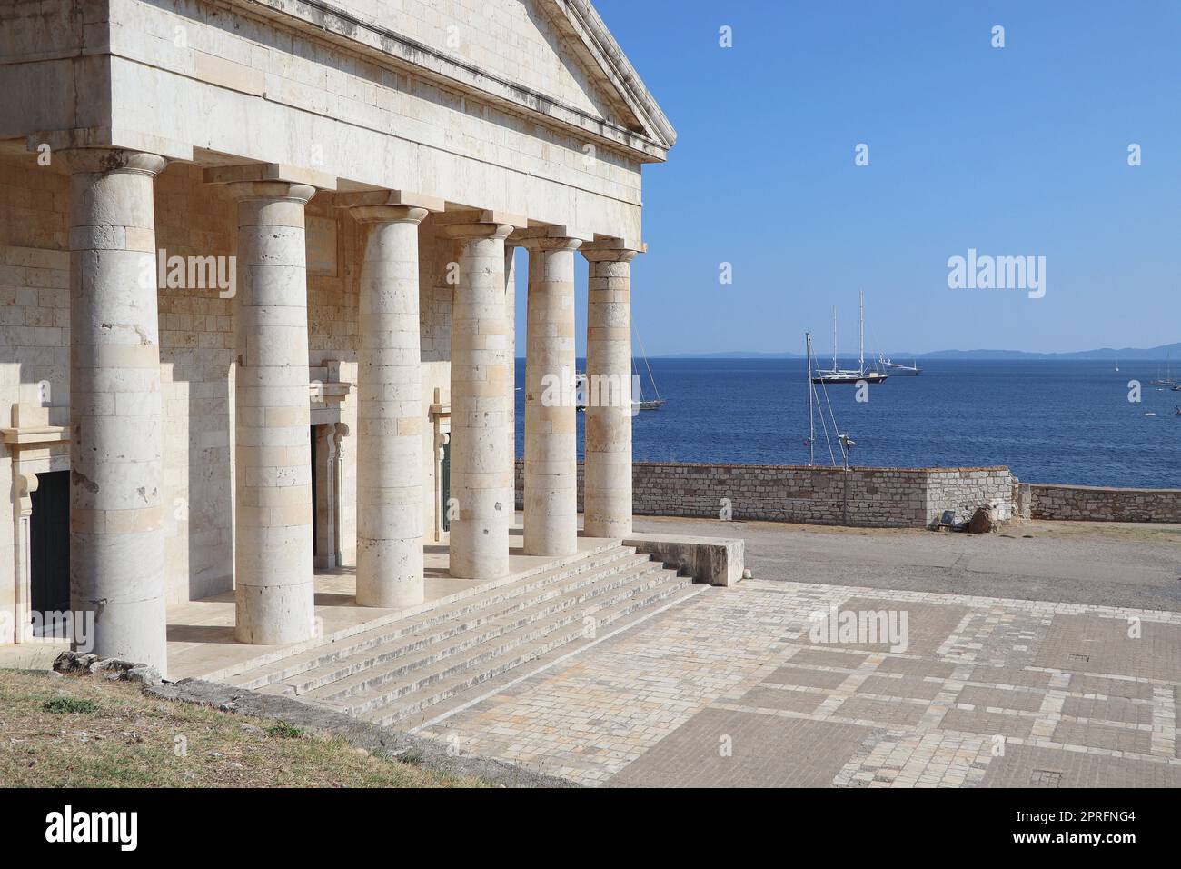 The old Venetian fortress of Corfu town and Holy Church of Saint George ...