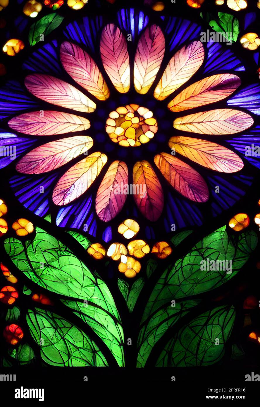 Colored flower stained glass window. Luxury design interior ...