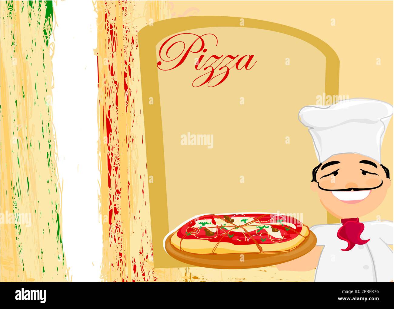chef with pizza - Menu Template Stock Photo - Alamy
