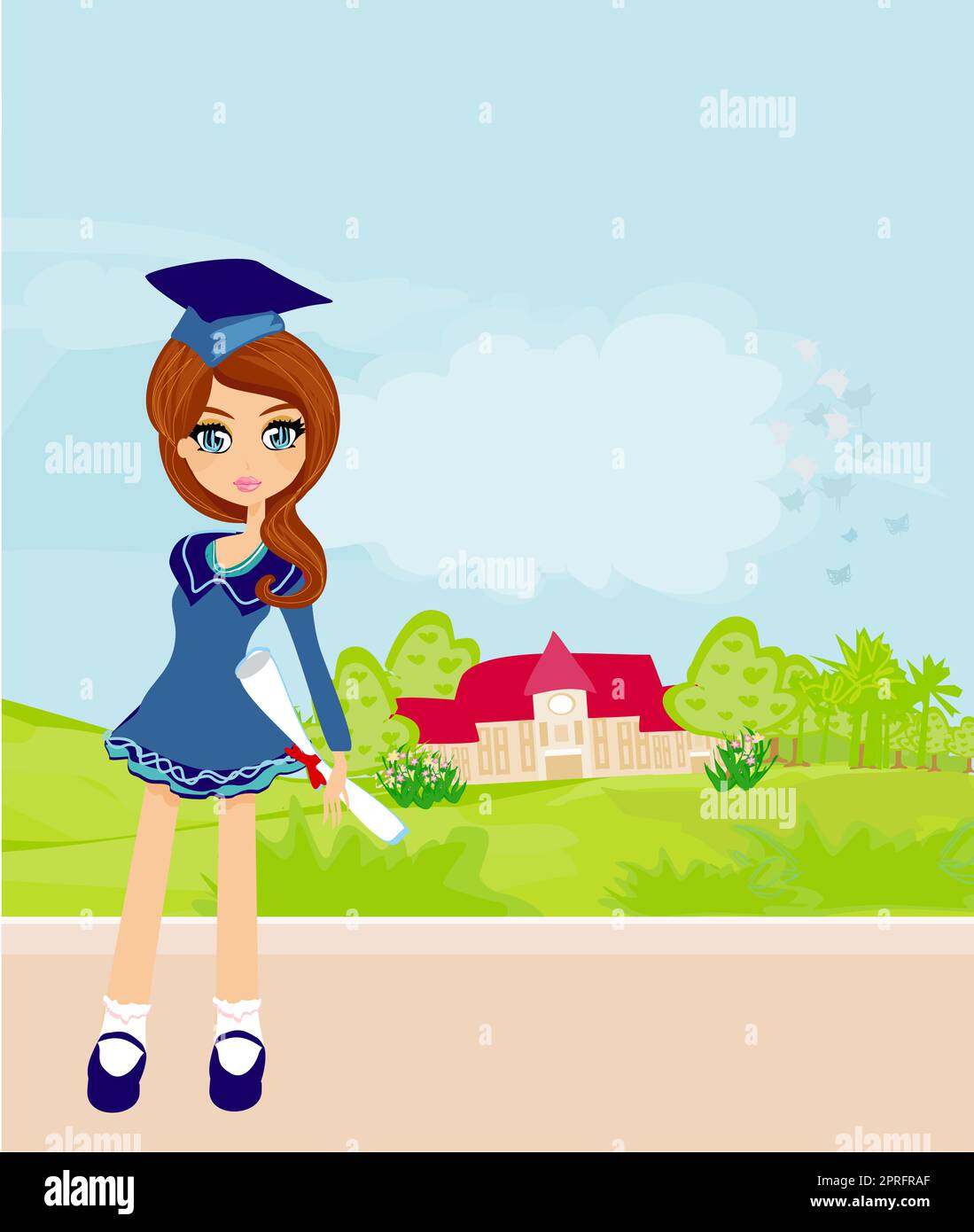 Illustration of a Kid Holding Her Diploma Stock Photo - Alamy