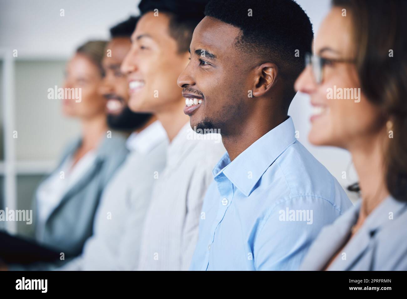 Diverse Employees Sitting With Customers