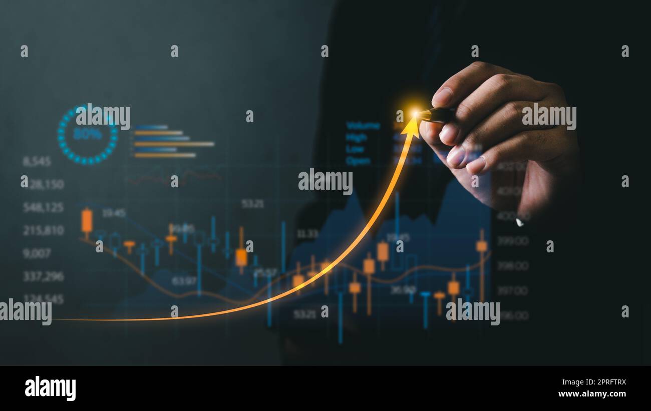 Businessman point increase arrow graph corporate future growth ...