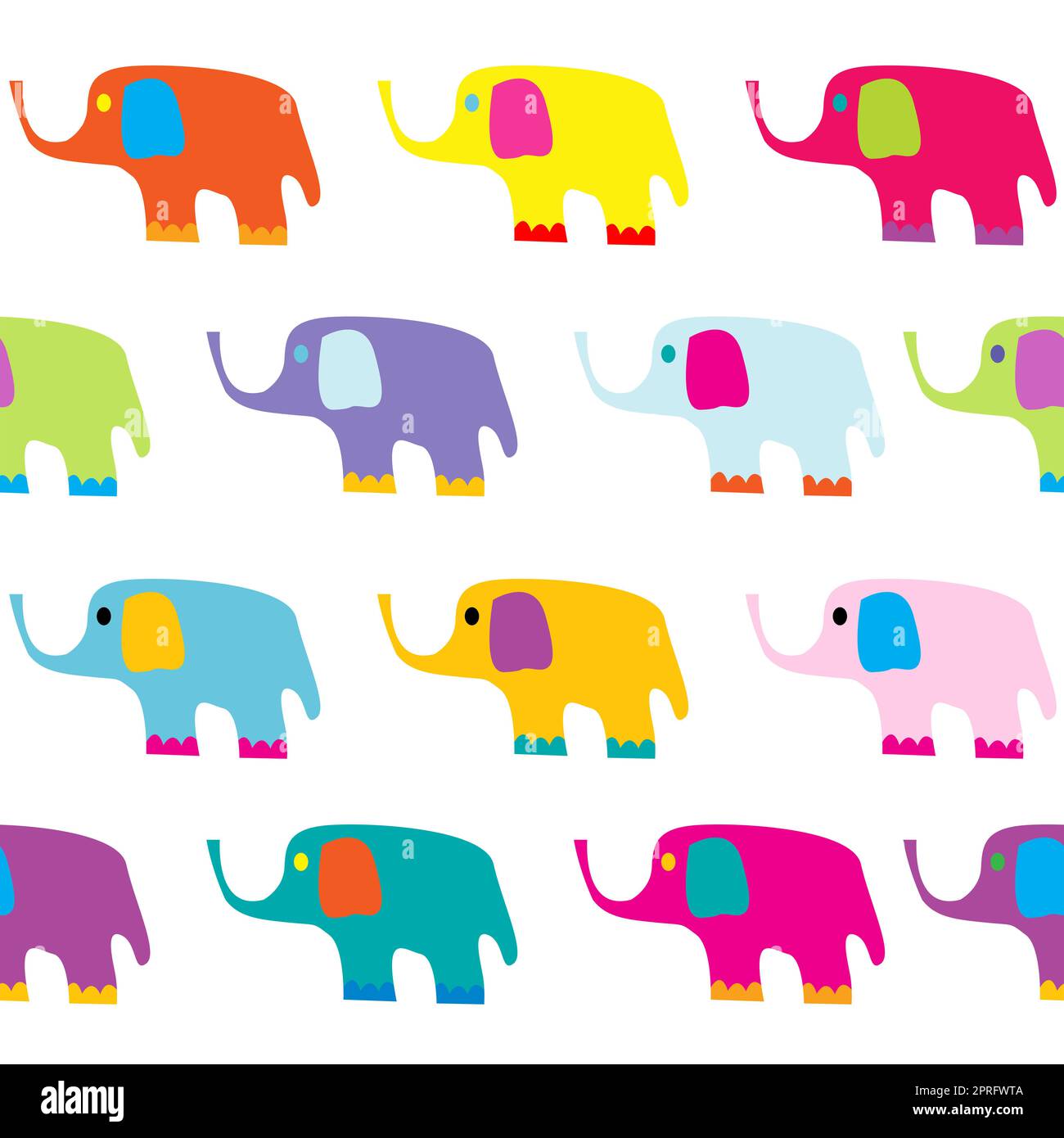 Hand-drawn colored elephants seamless pattern on white background Stock ...