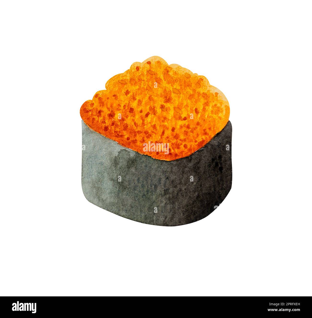 Ebiko shrimp roe maki sushi. Japanese food Hand drawn watercolor Stock ...