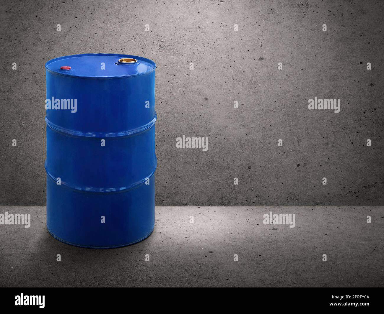 Blue oil tank on cement wall background Stock Photo - Alamy