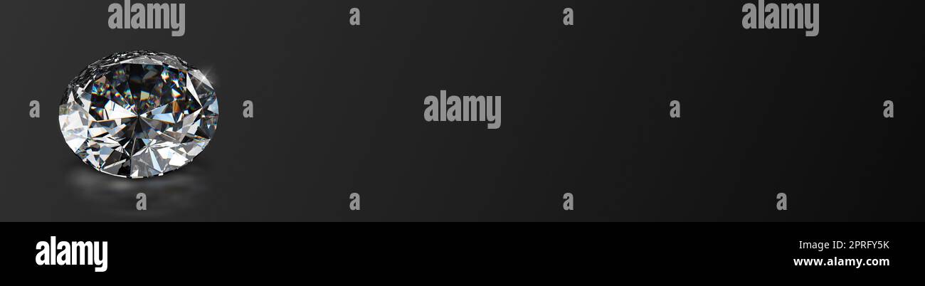 Round cut diamond on black background, wide image.3d render Stock Photo ...