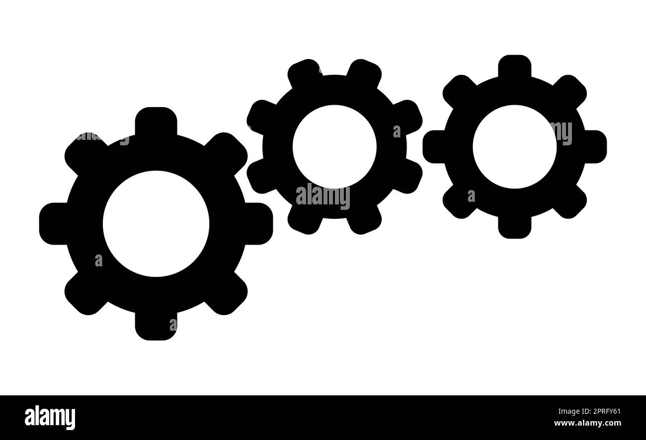 A set of cartoon style gears in black silhouette isolated on a white ...