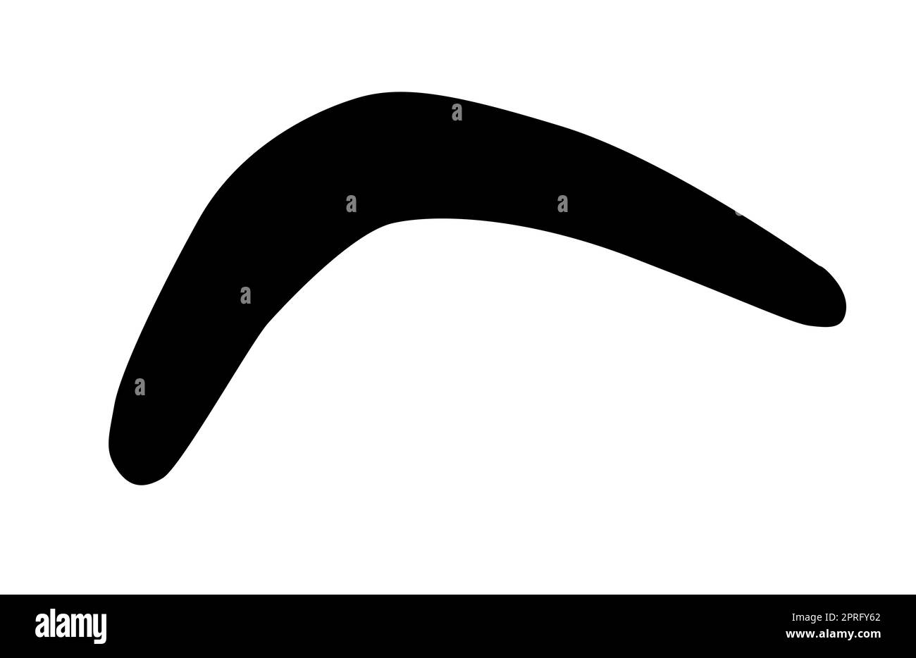 A typical Aboriginal boomerang in silhouetted over a white background ...