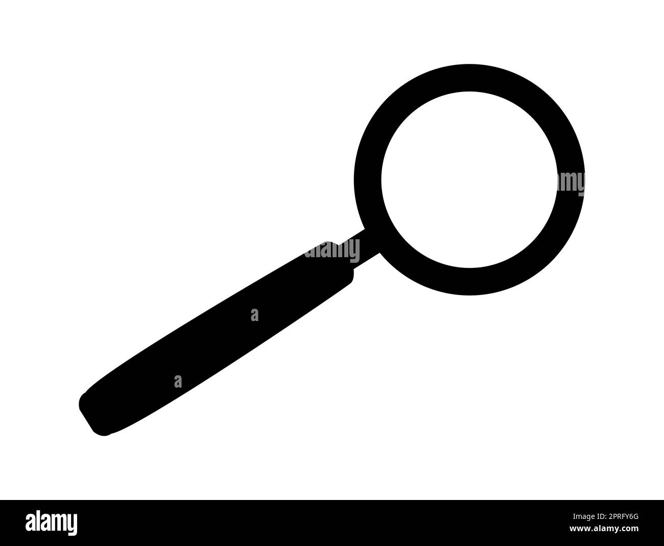 A black silhouette of a cartoon style magnifying glass isolated on a ...