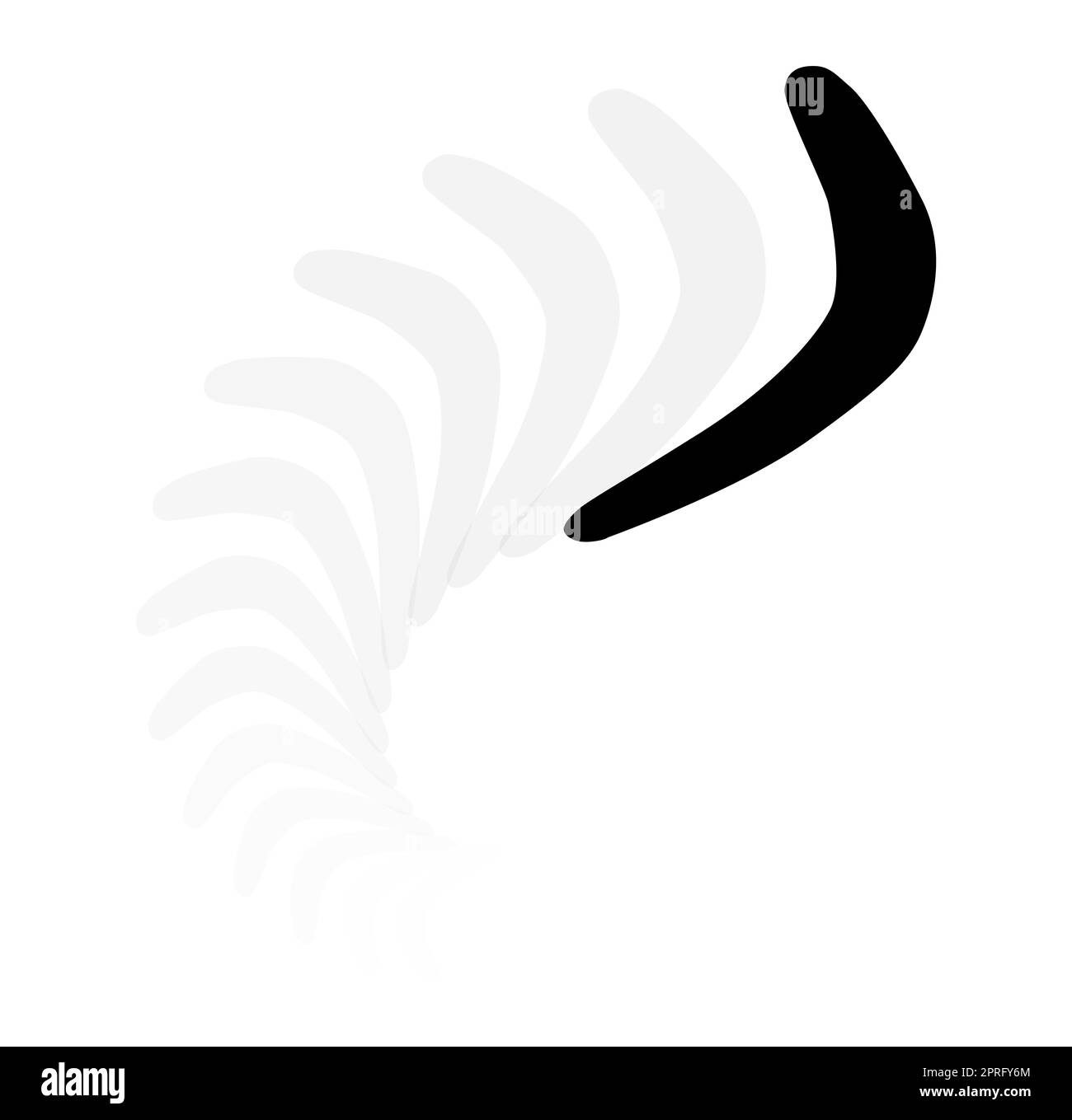 A typical Aboriginal boomerang in silhouetted with spin over a white ...