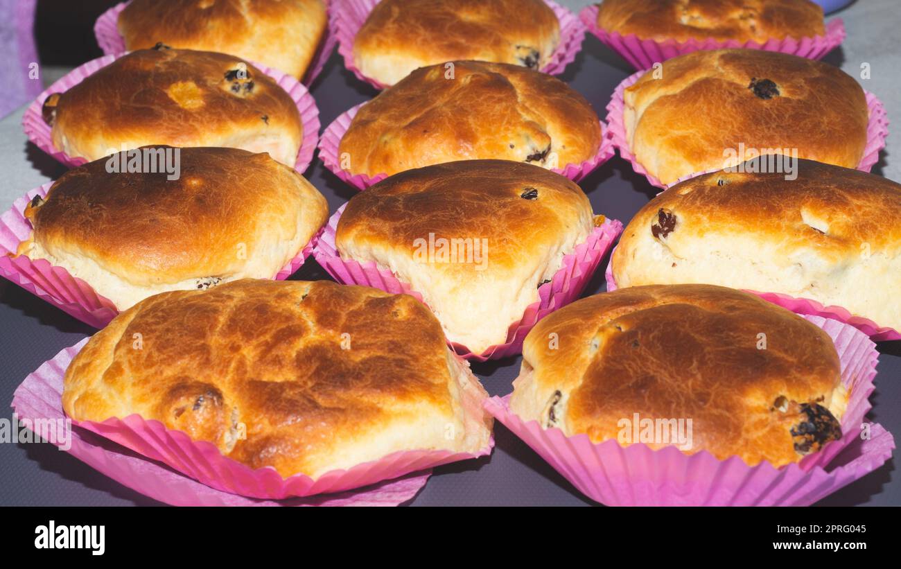 Homemade buns with raisins. baked pies Stock Photo - Alamy
