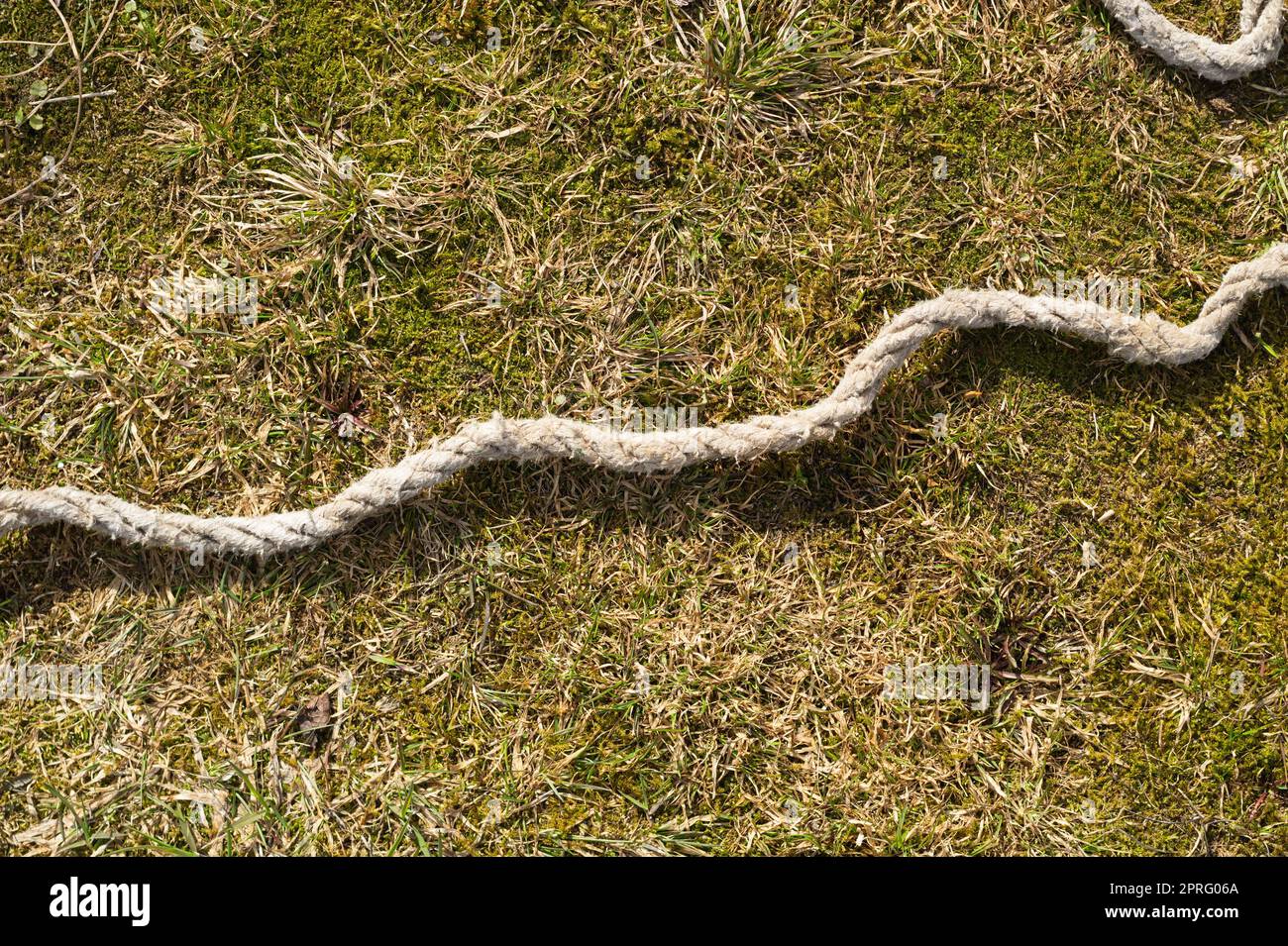 Old rope lies on the green grass. marine equipment Stock Photo - Alamy