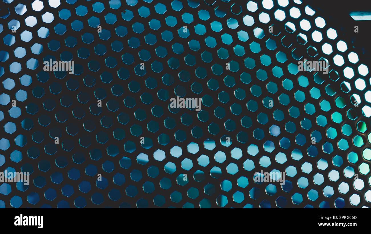 Detail of computer fan with blue color light abstract background ...